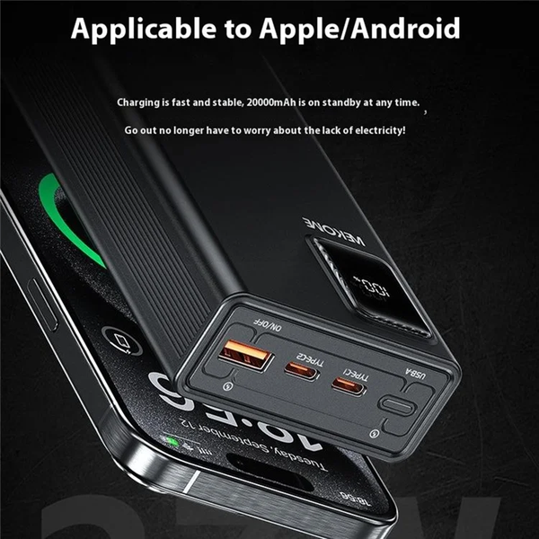 Sạc dự phòng WEKOME WP-94 20000mah TypeC PD 27W, USB QC 3.0 22.5W, kèm 2 dây cáp TypeC 22.5W và ...