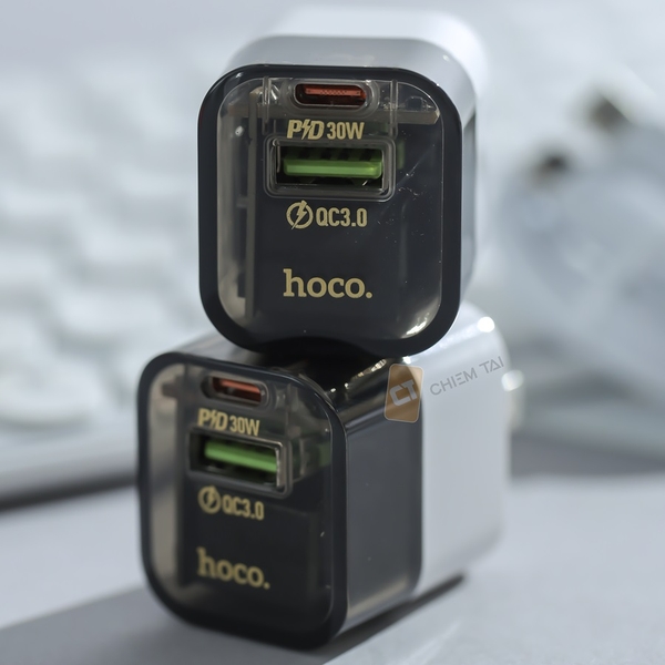 Bộ sạc nhanh 2 cổng Hoco DM-C3 PD TypeC 30W và QC3.0 18W kèm cáp TypeC or Lightning (màu Random ...