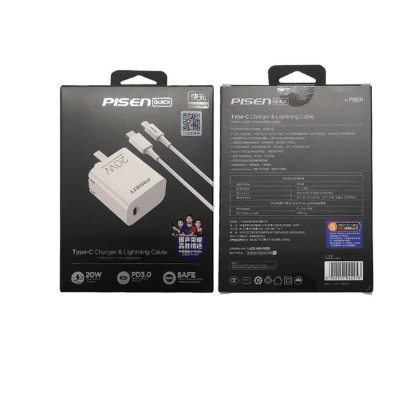Bộ Sạc Nhanh Pisen Quick Ts C140 Chân Gập Typec To Ln 20w Hỗ Trợ Pd30