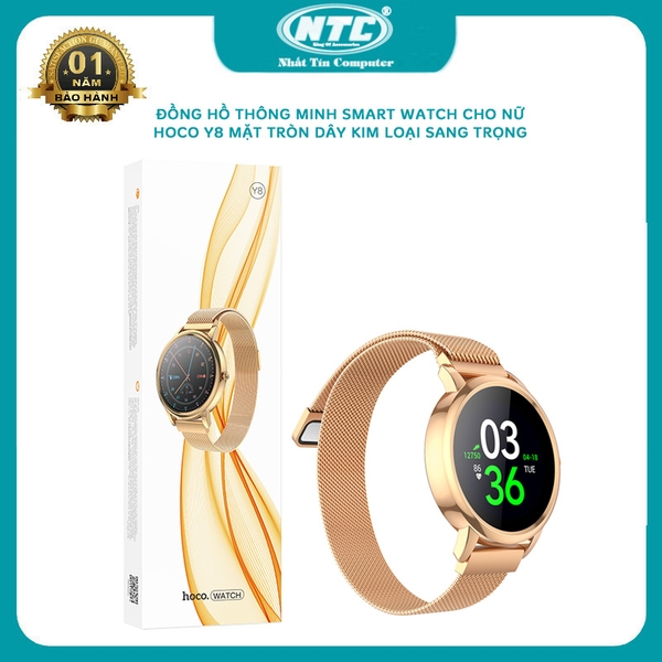 Đồng hồ thông minh cho nữ Hoco Y8 smart watch - dây kim loại / theo dõi sức khoẻ /chu kỳ sinh lý ...