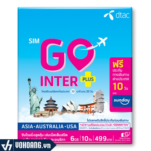 DTAC Go Inter | Sim 4G Sử Dụng Tại Châu Á - Mỹ - Úc Với 6GB Trong 10 Ngày | Chính Hãng vohoang.vn