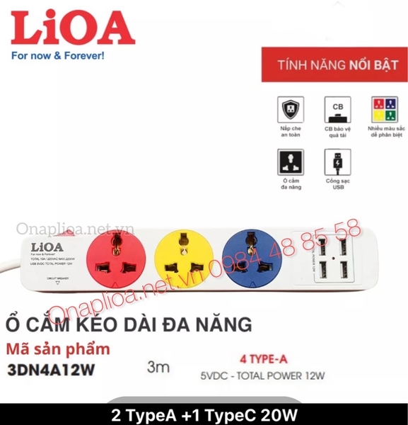 Ổ cắm điện LiOA đa năng kèm cổng sạc usb ( ổ cắm điện LiOA có Cổng sạc usb / Type C )