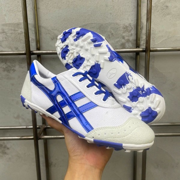 Giày Bóng Đá Bata Warrior Ráp Đế Rằn Ri TF - Trắng Xanh