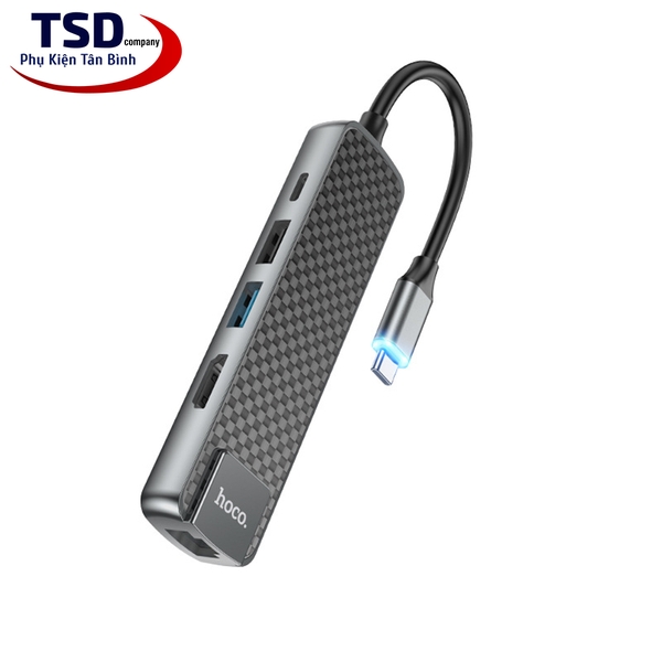 Hub Hoco HB23 5 in 1 Chuyển Type C Ra USB 3.0 + HDMI + RJ45 + PD60W Chính Hãng ( USB C ...