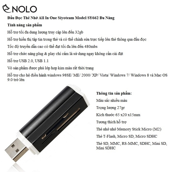 Đầu Đọc Thẻ Nhớ All In One Siyoteam Model SY662 Đa Năng
