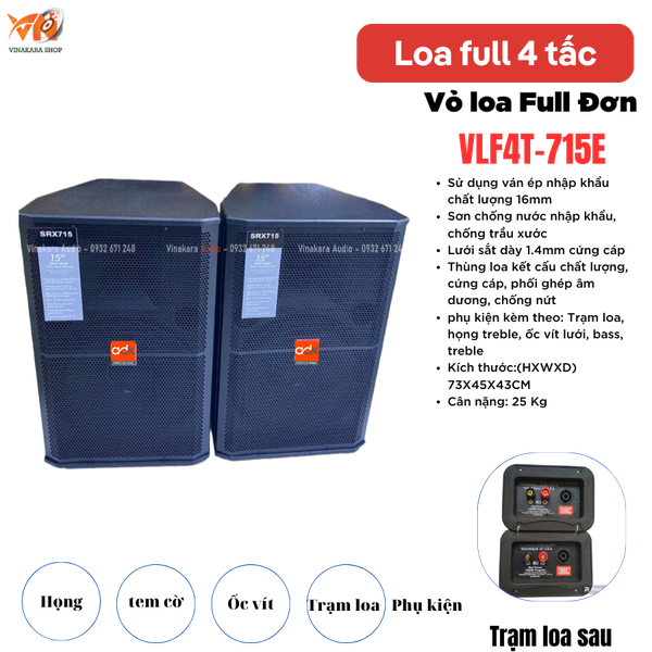 Vỏ loa full 40 đơn 4 tấc, bass 40cm, ván ép chất lượng VLF4T-715E | Vinakara.com