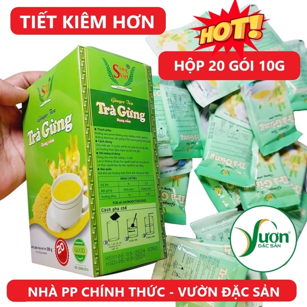 Hộp 200g Trà gừng dạng cốm Sing Việt (20 gói 10g) 100% tự nhiên pha uống liền tiện dùng - Vườn ...