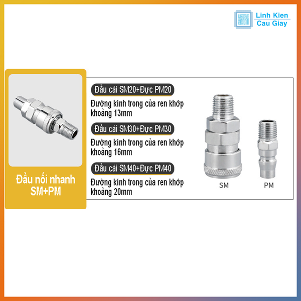 Đầu nối hơi nhanh SH+PH, SM+PM, SP+PP, SF+PF Linh kiện Cầu Giấy