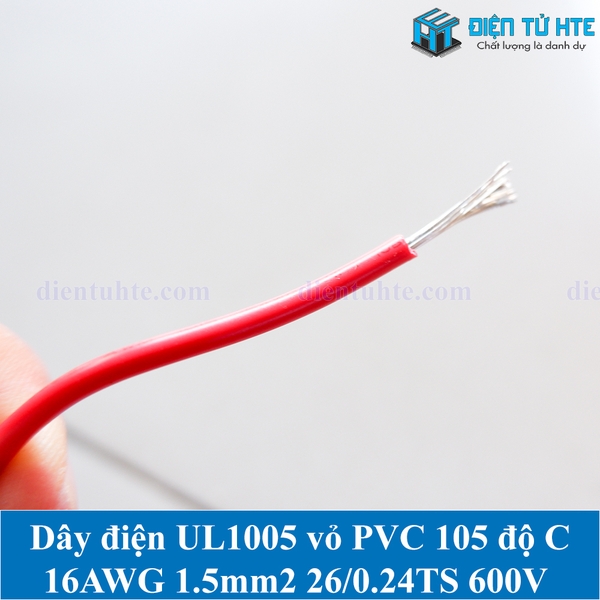 Dây điện UL1015 vỏ PVC 600V 105°C 16AWG 1.5mm2 26/0.24TS mạ thiếc | Điện Tử HTE
