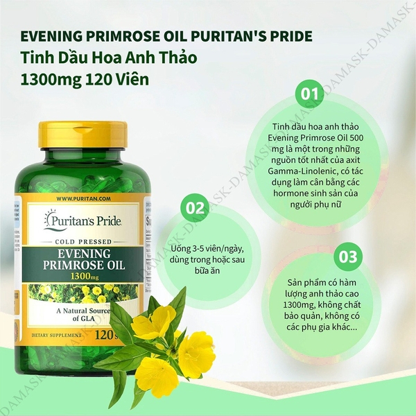 Viên uống tinh dầu hoa anh thảo Puritan's Pride Evening Primrose Oil 1300 mg Mỹ Damask - Mỹ Phẩm ...