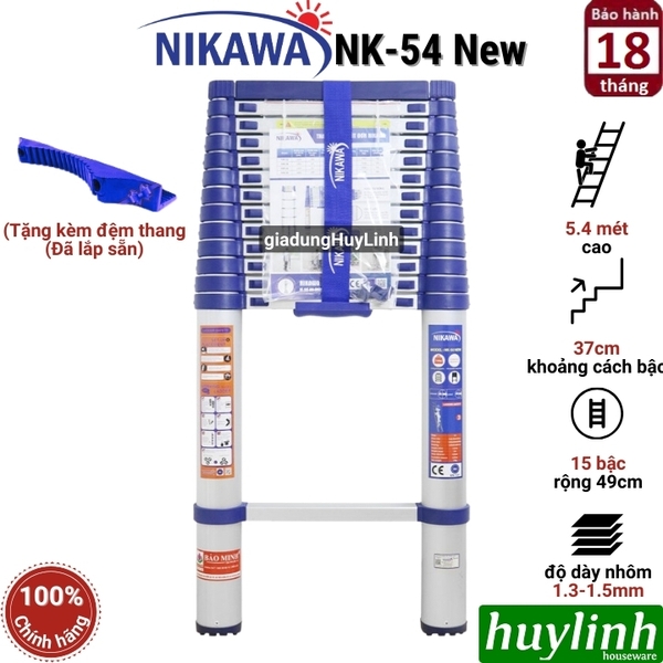 Thang nhôm rút đơn Nikawa NK-54 NEW - 5.4 mét [Mới 2024] - Tặng đệm cao su