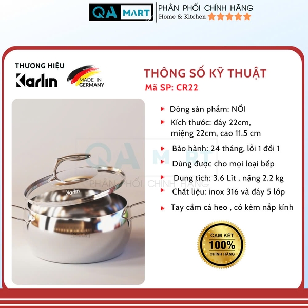 Nồi Karlin CR22 chống dính - 5 Lớp Nguyên Khối Dùng Cho Mọi Loại Bếp - Hàng Chính Hãng | QA Mart ...
