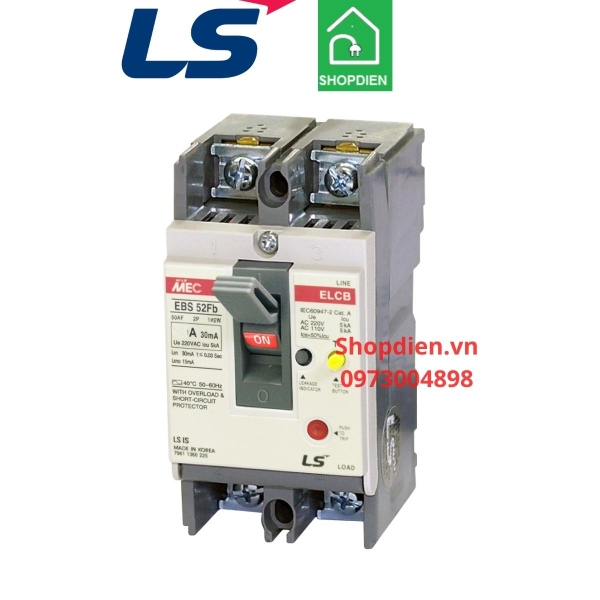 EBS52Fb LS ELCB 2P 50A 30mA Aptomat chống rò chống giật điện CÔNG TY TNHH THƯƠNG MẠI VÀ KỸ THUẬT ...