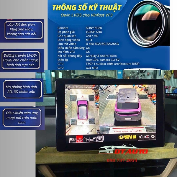 Camera 360 độ rời Owin LVDS 6D theo màn zin VINFAST VF3 lắp tại Thủ Đức DT Auto