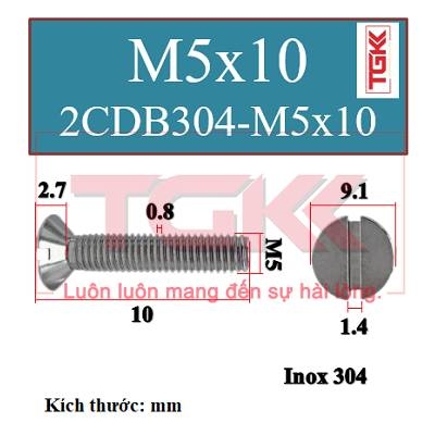 Bu lông 2 cạnh đầu bằng inox 304-M5x10 Siêu thị ốc vít