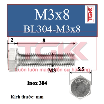 Bu lông inox 304-M3x8 Siêu thị ốc vít