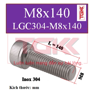 Bu lông lục giác chìm inox 304-M8x140 Siêu thị ốc vít