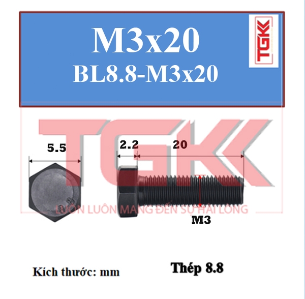 Bu lông chịu lực 8.8-M3x20 Siêu thị ốc vít