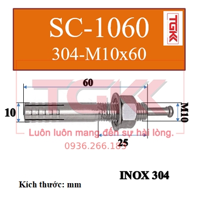 Bu lông giãn nở bê tông inox 304 (Nở đinh) (SC-1060) Siêu thị ốc vít