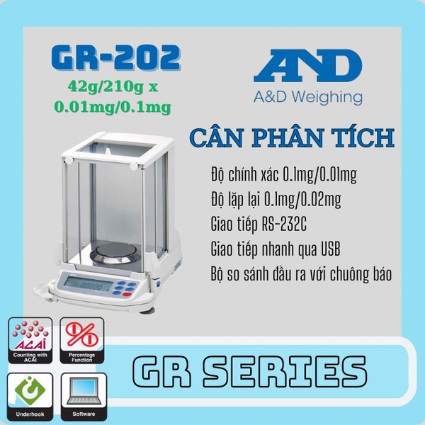 Cân điện tử - Cân phân tích 4 số AND GR-202 (42g/210g x 0.01mg/0.1mg)- Nhật Bản | Công ty TNHH ...