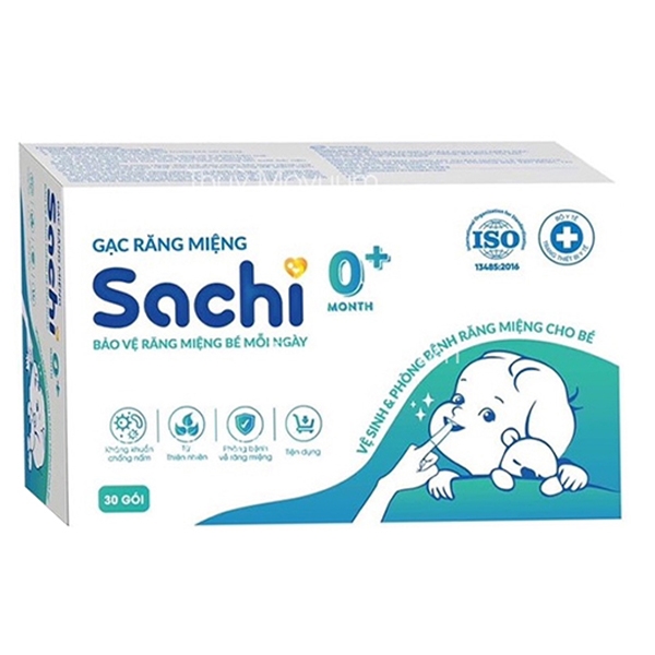 Gạc rơ lưỡi Sachi chiết xuất thảo mộc 0M+ (hộp 30 miếng)
