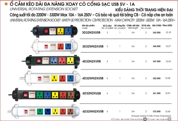 Ổ Cắm Kéo Dài Đa Năng Xoay Có Cổng Sạc USB LiOA 3D32WN2XUSB | Ổn Áp Điện - Đại Lý Ổn Áp LiOA, Ổn ...