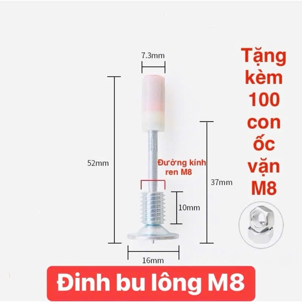 Gói 100 Đinh Hạt Nổ 7.3mm Các Loại Đinh Thẳng, Ren M8, Móc, Cho Súng Bắn Đinh, Máy Bắn Đinh Bê Tông