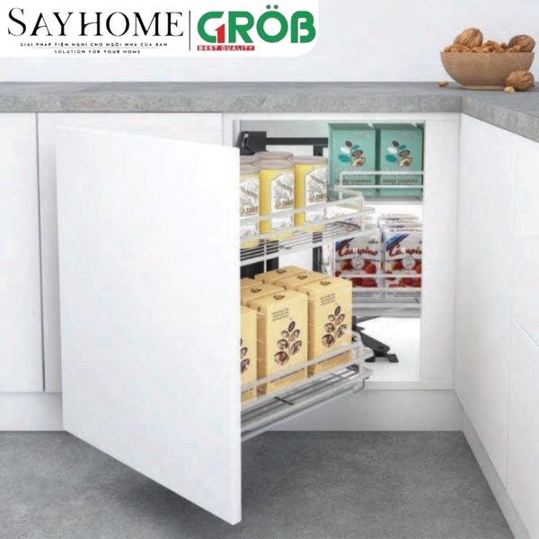 Kệ góc liên hoàn GROB GC304-90L/90R inox 304, nan dẹt - Hàng chính hãng GROB