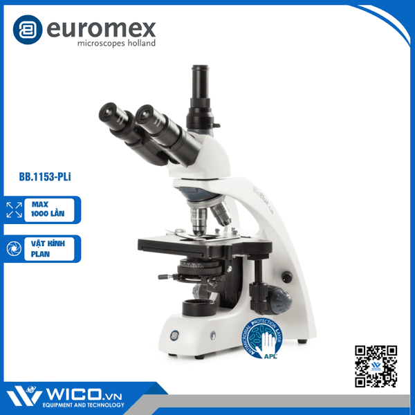 Kính hiển vi sinh học 3 mắt Euromex BB.1153-PLi ⭐Độ phóng đại 1000X | Wico Việt Nam