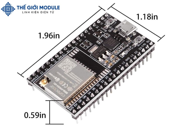 Kít RF thu phát Wifi Ble ESP32 WROOM-32U DevKitC | Thế Giới Module