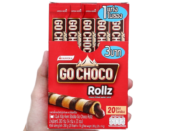 Bánh quế xốp kem socola Go Choco Rollz Mayora 280g Thực phẩm HQ