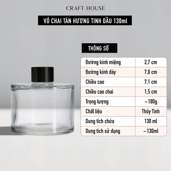 Vỏ Chai Tán Hương Tinh Dầu Kèm Nút Chặn 130ml - JM Clear | Crafthouse