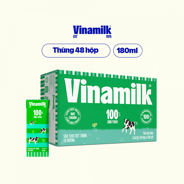 Sữa Tươi Tiệt Trùng Vinamilk (Có Đường) 180ml - Thùng Sato Mart- Cửa hàng tạp hóa tiện lợi