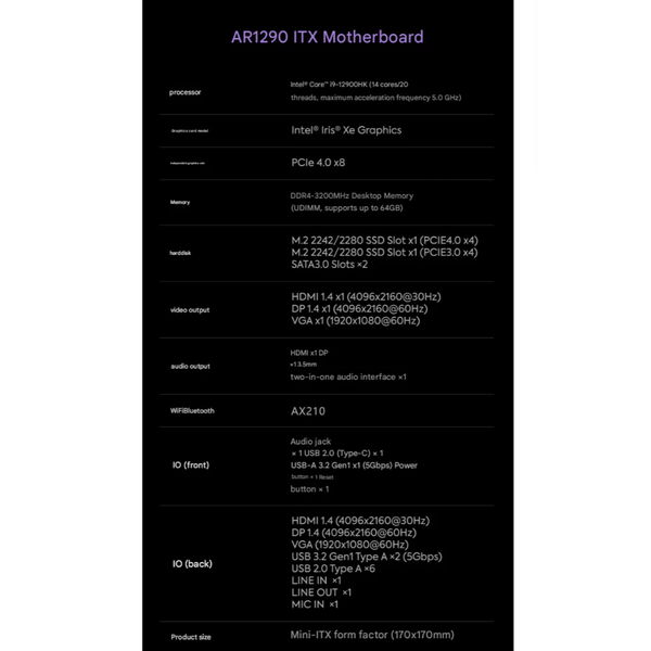 MINISFORUM AR1290 intel Core i9-12900HK ITX Motherboard + CPU NAVA STORE