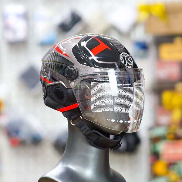 Mũ 1/2 KYT Tiger Jet Đen Xám Đỏ - Form Nhỏ Gọn, Có Kính Che - babuphuot.vn