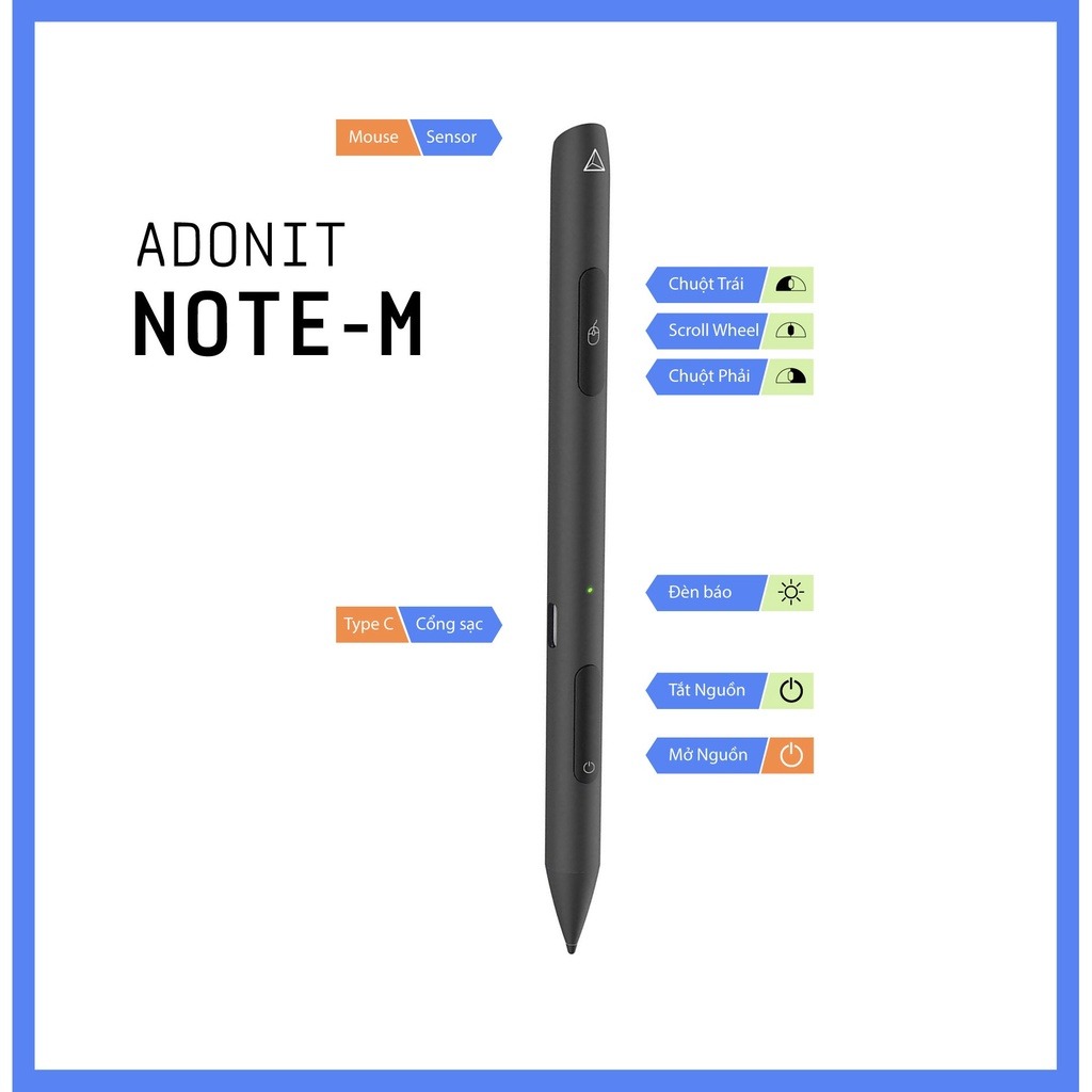 Bút cảm ứng Adonit Note M Tích hợp Chuột Quang - SP Mới Chính hãng BH 1 năm