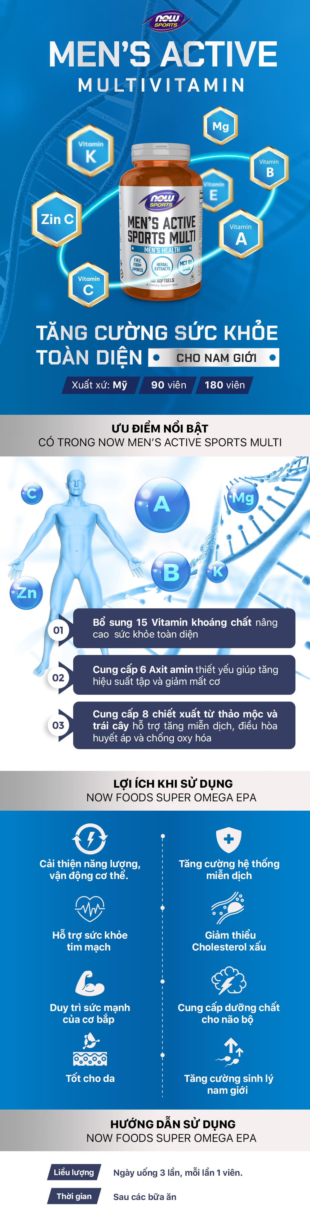 Multivitamin cao cấp cho nam - NOW Men's Active Sports Multi