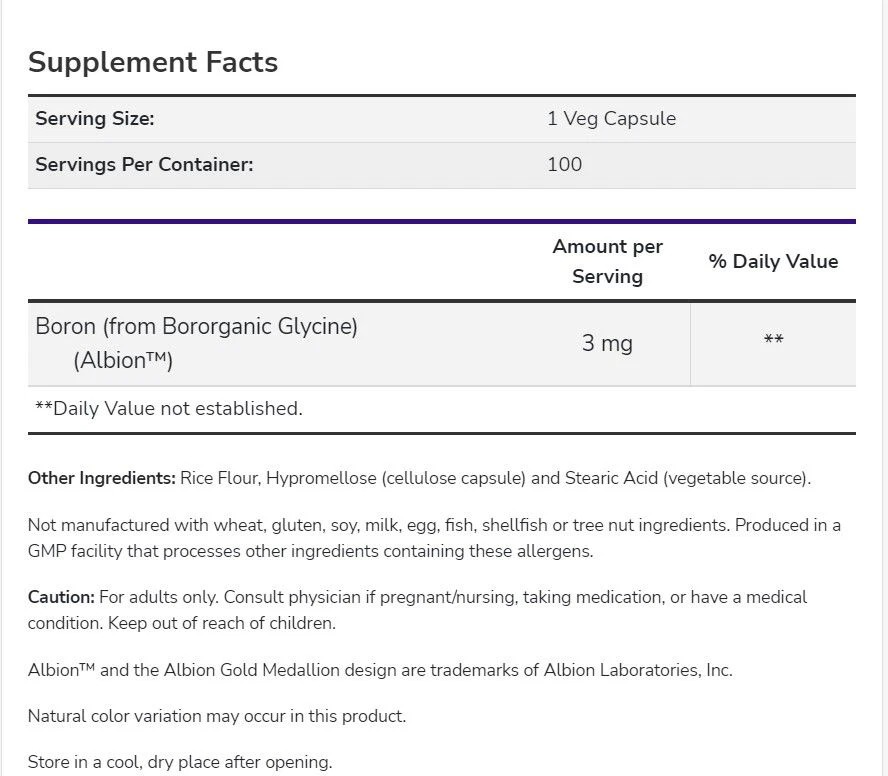 Now Foods Boron 3 mg, 250 Veg Capsules