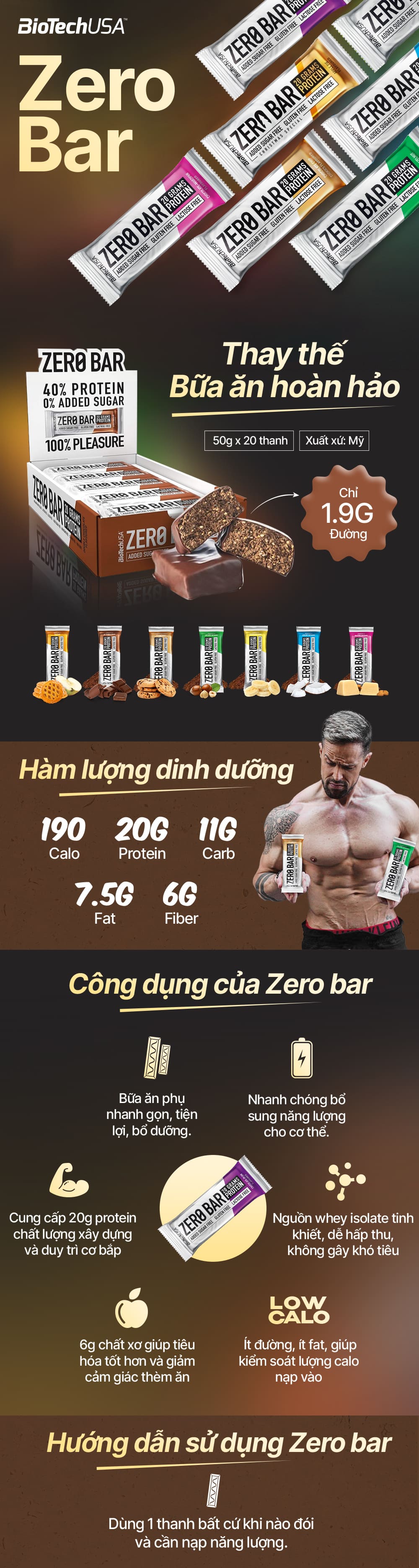 Zero Bar BioTech USA - 20 Bars - Giá Tốt Nhất - GymStore