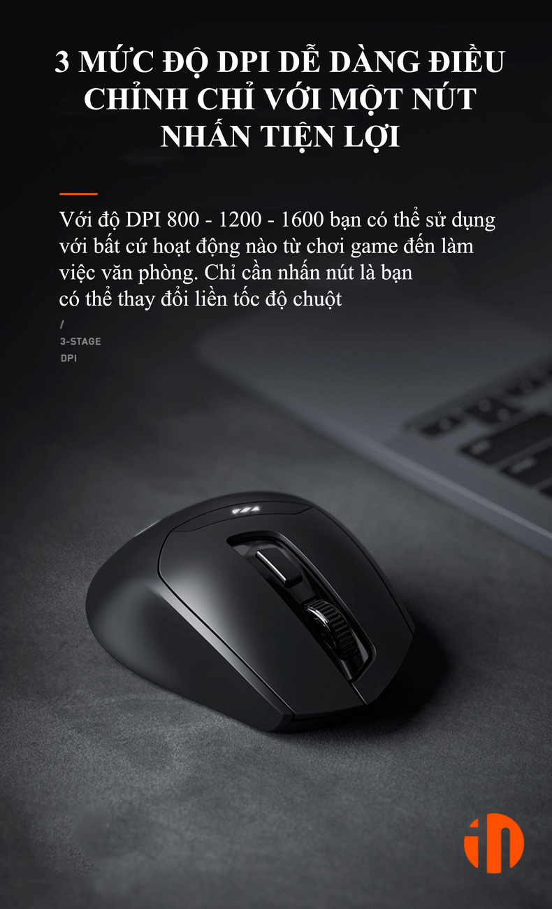 Chuột không dây pin sạc INPHIC DR01 hỗ trợ wireless kiêm bluetooth 4.0 / 5.0 - Silent click ...