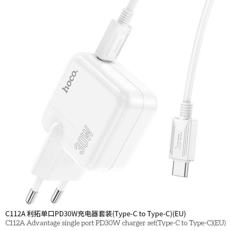 Bộ cốc cáp sạc Hoco C112A TypeC to TypeC PD 30W, QC3.0 (Trắng) Nhất Tín ...