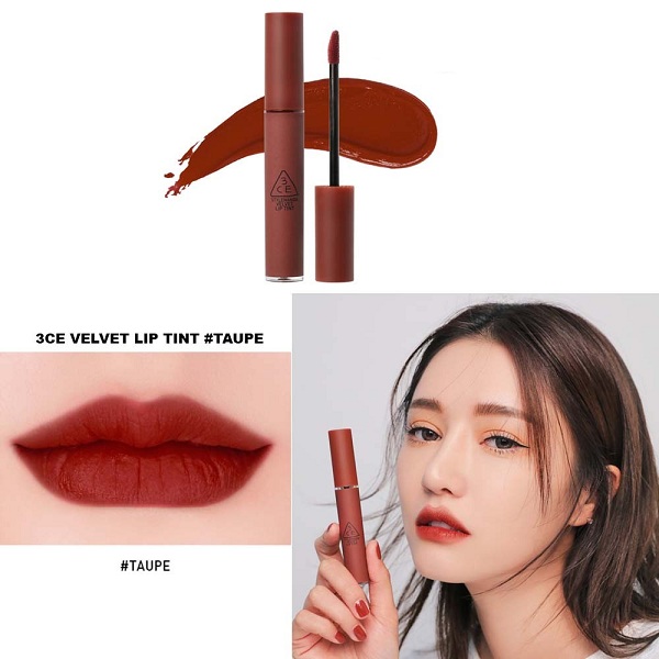 Son 3CE Kem Velvet Lip Tint Màu Taupe - đỏ nâu Kangnam Mart
