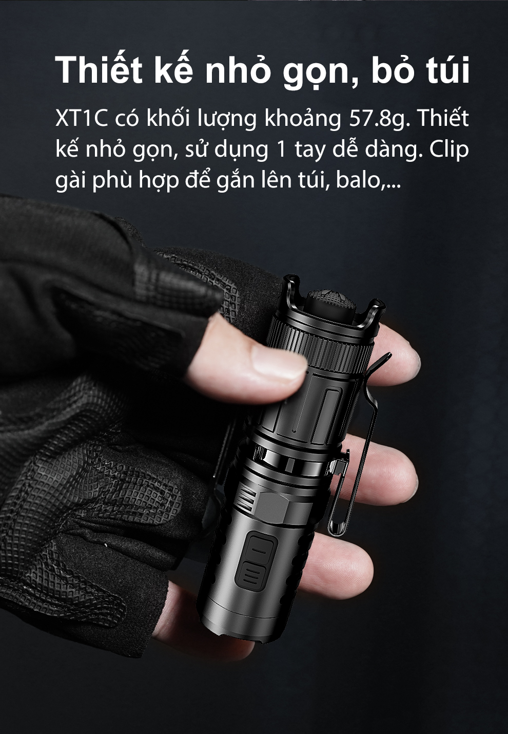 Đèn pin mini KLARUS XT1C Pro sáng 1000 lm chiếu xa 200m pin 16340