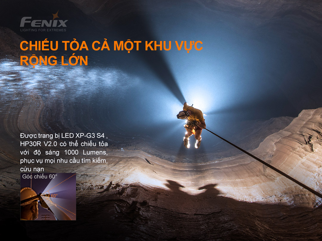 Đèn pin đội đầu FENIX HP30R V2.0 3000lm xa 270m 2x21700