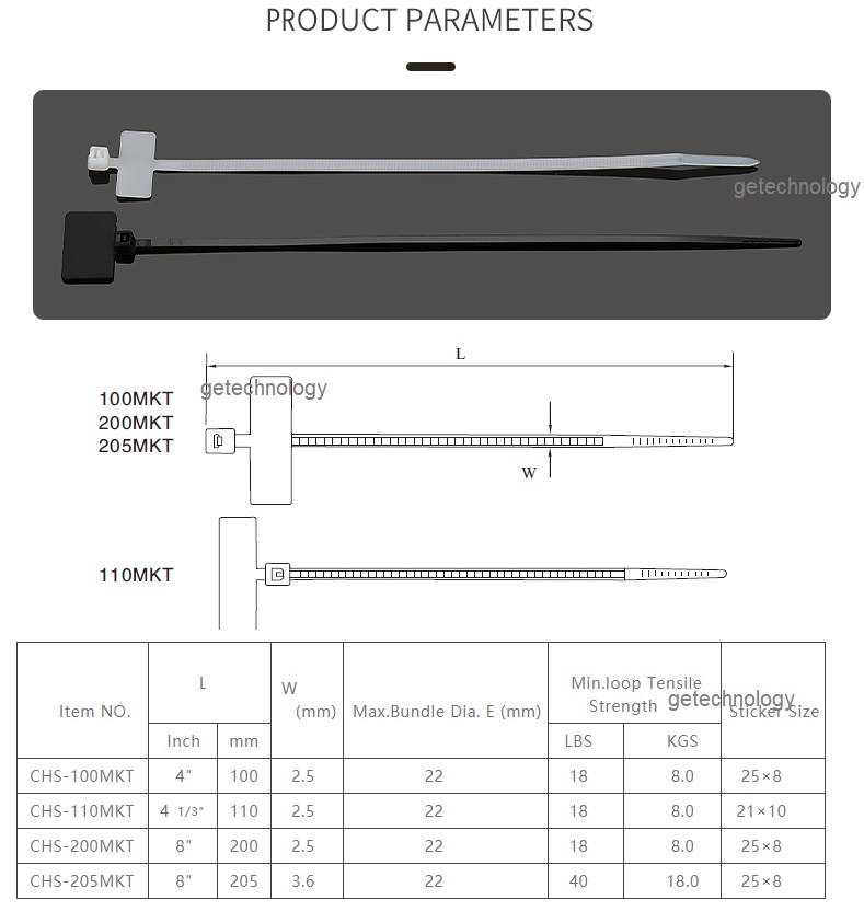 Dây thít đánh dấu bảng tên HCT100, CHS-110MKT, CHS-100MKT dây rút đánh ...