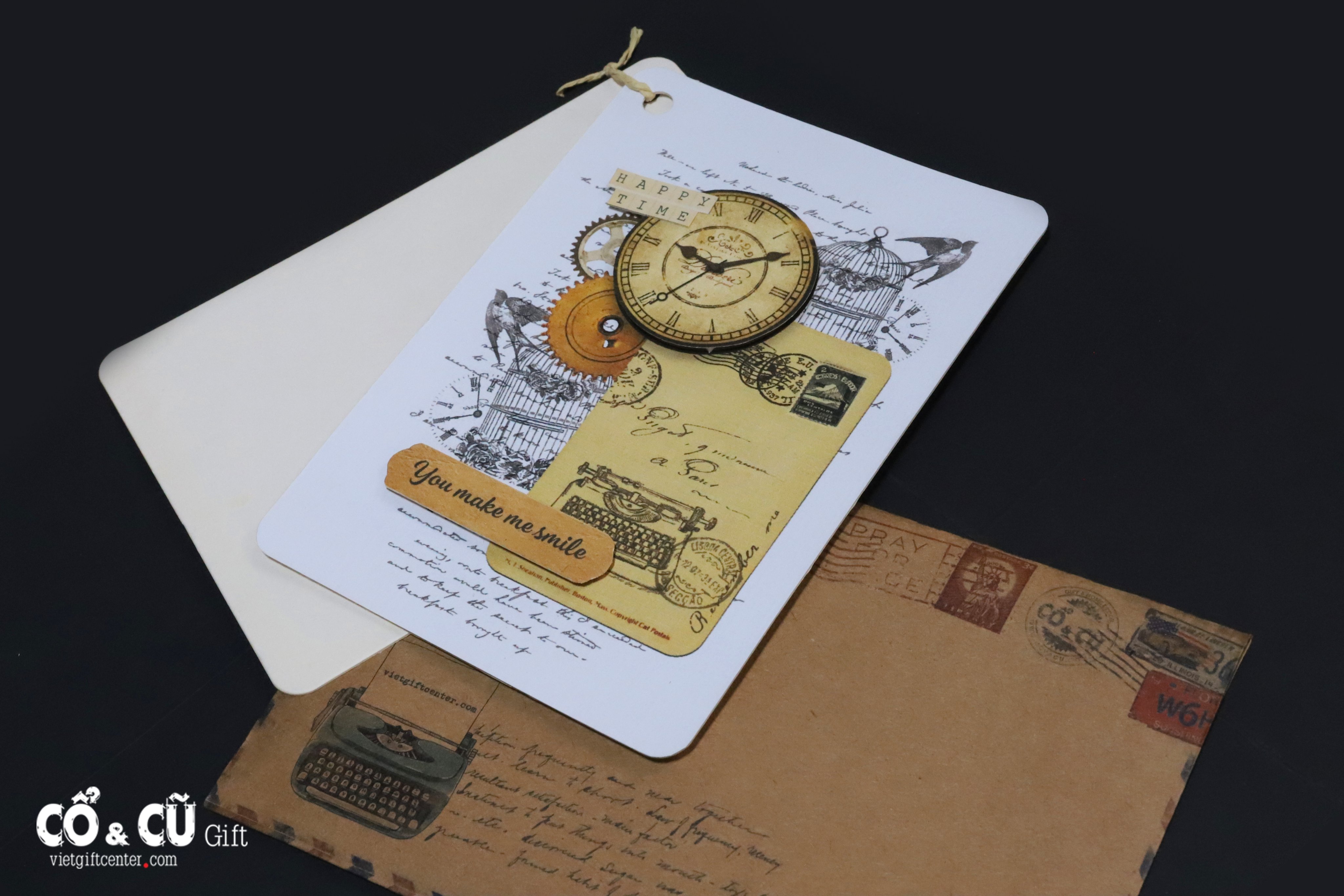 Thiệp Handmade Vintage Đồng Hồ Thời Gian Vietgiftcenter.com