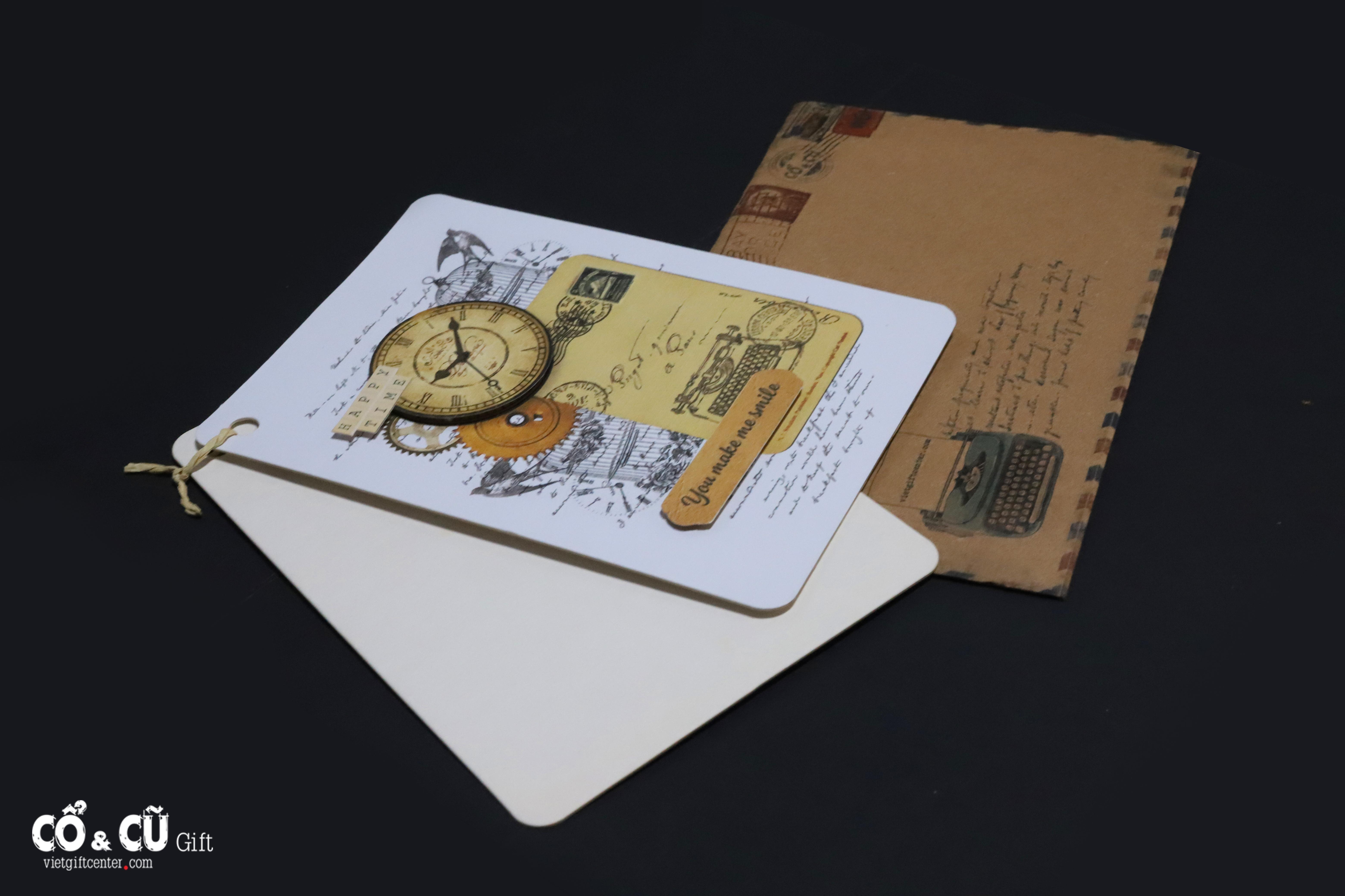 Thiệp Handmade Vintage Đồng Hồ Thời Gian Vietgiftcenter.com