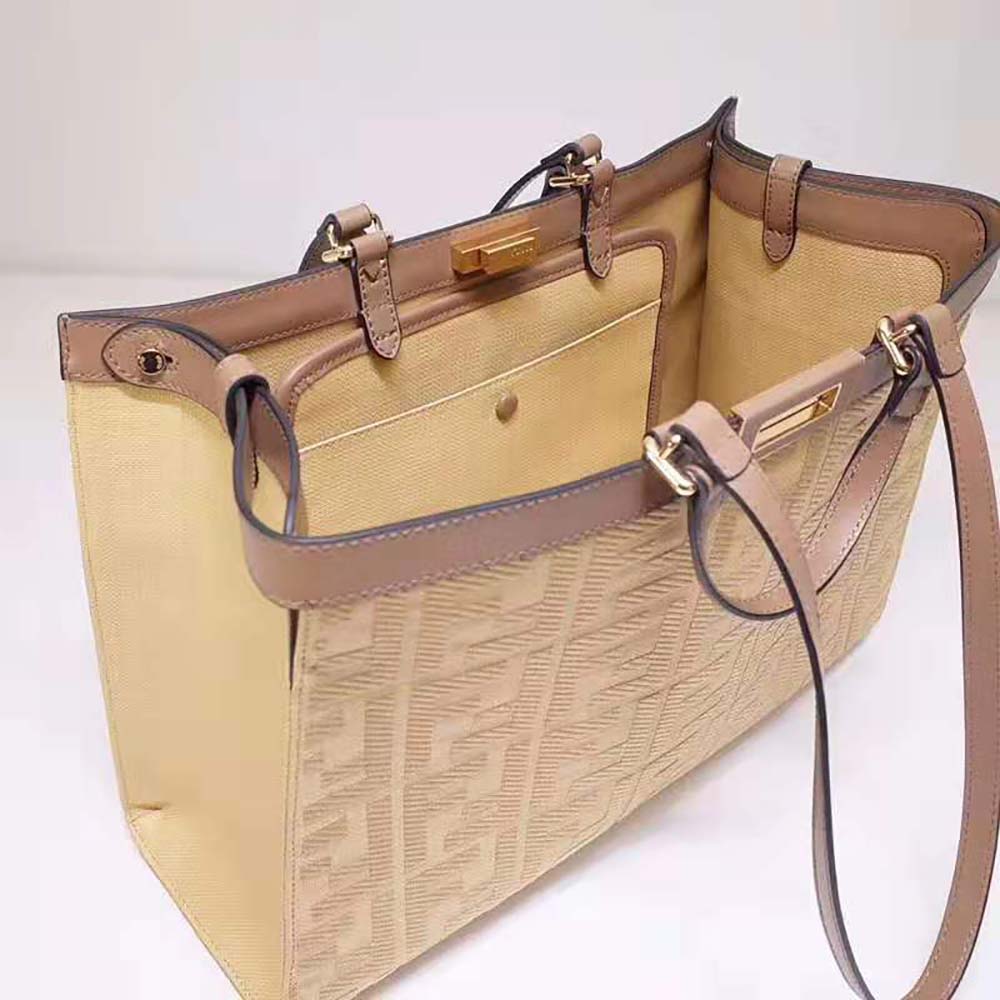 TÚI Fendi Peekaboo X-Tote Beige Canvas Bag