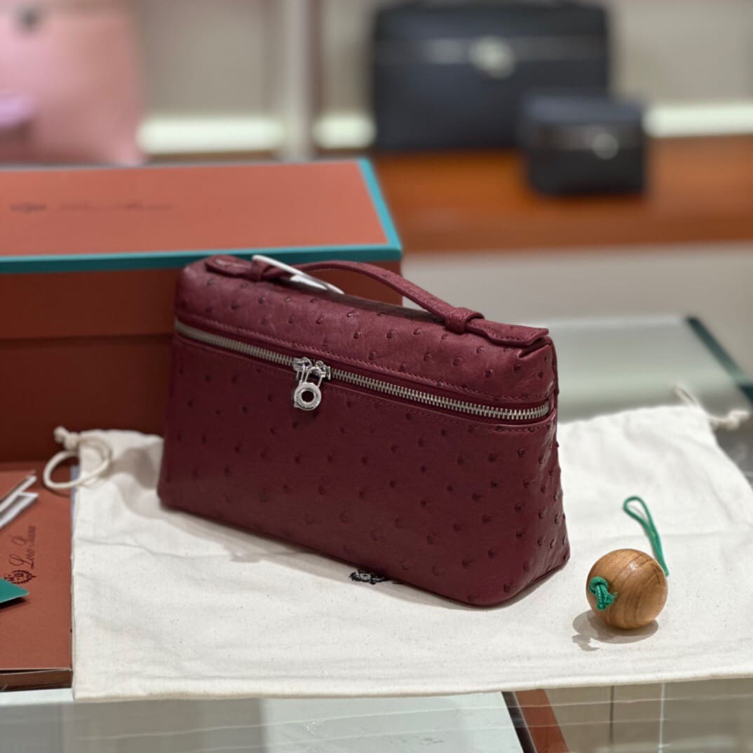 TÚI Loro Piana Women Extra Pocket L27 in Ostrich Leather Red da đà điểu ...