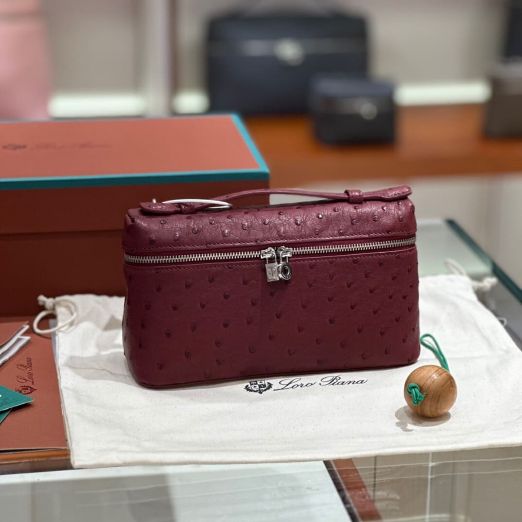 TÚI Loro Piana Women Extra Pocket L27 in Ostrich Leather Red da đà điểu ...